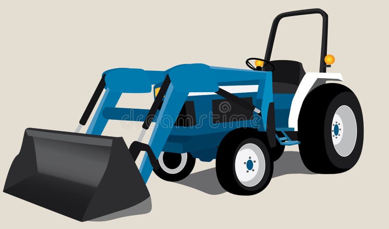Blue Tractor In The Green Field At Daylight Stock Vector - Illustration ...