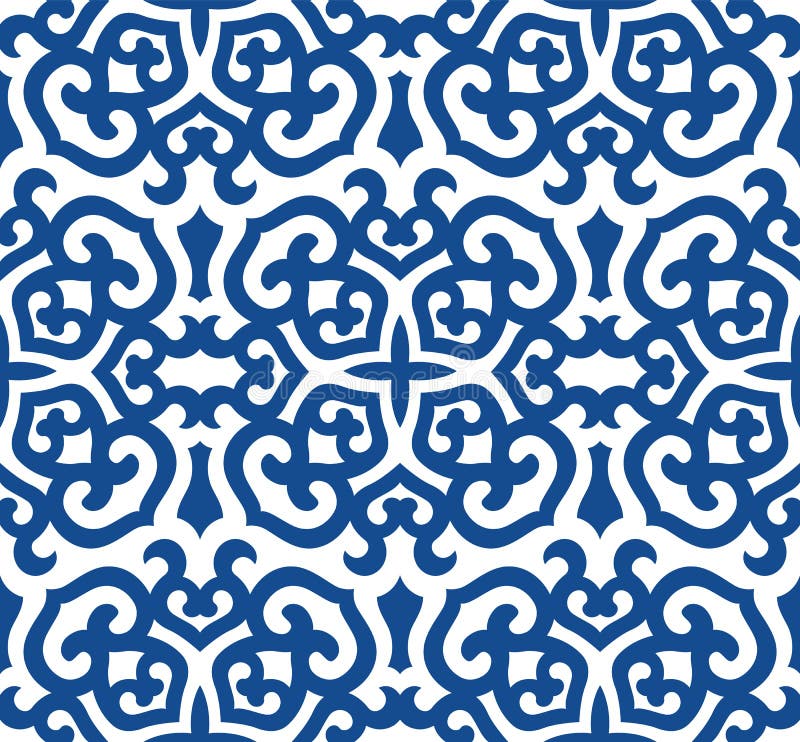 Blue and Red Traditional Damask Chintz Floral Vector Seamless Pattern ...