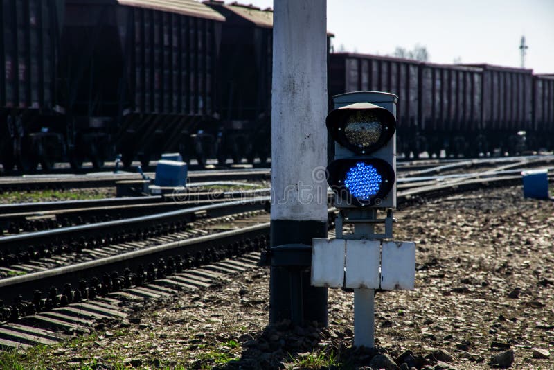 Traffic Light and Train on the Railway Close Up Stock Image - Image of ...