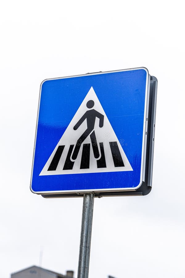 Blue Traffic Sign Pedestrian Crossing Stock Photo - Image of signs ...