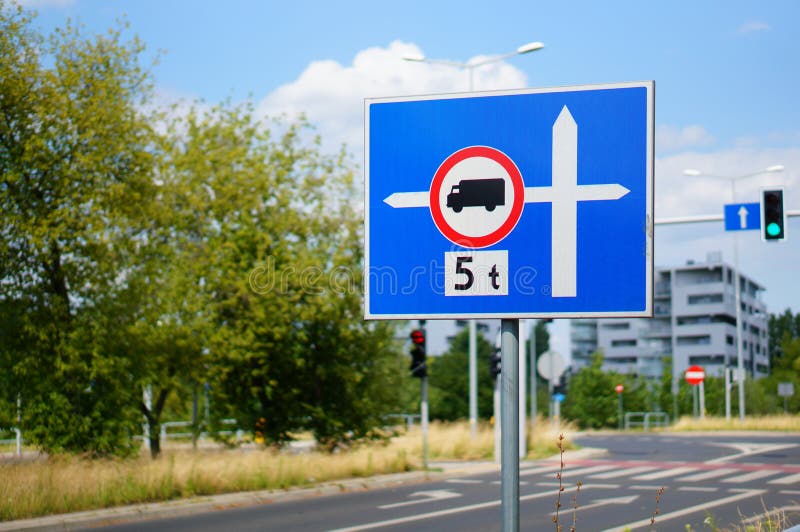 Blue Traffic Sign on the Road Stock Photo - Image of highway, banner ...