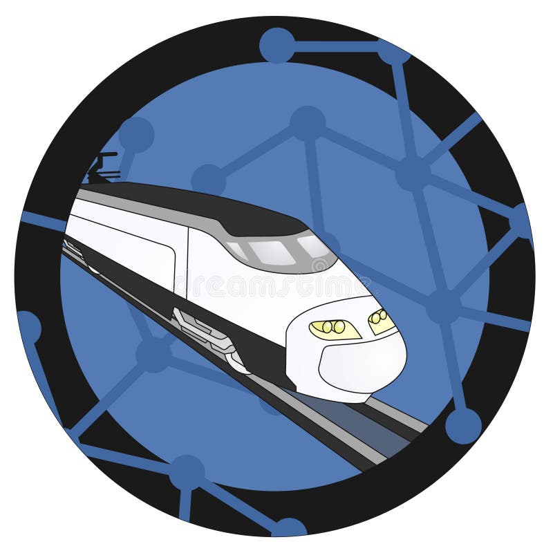Blue Train Vector Illustration. Cartoon Train with Nature Scenario ...