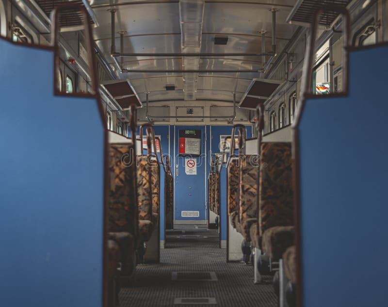 Blue Train Empty Cabin Local Train Empty Seats Stock Image - Image of ...