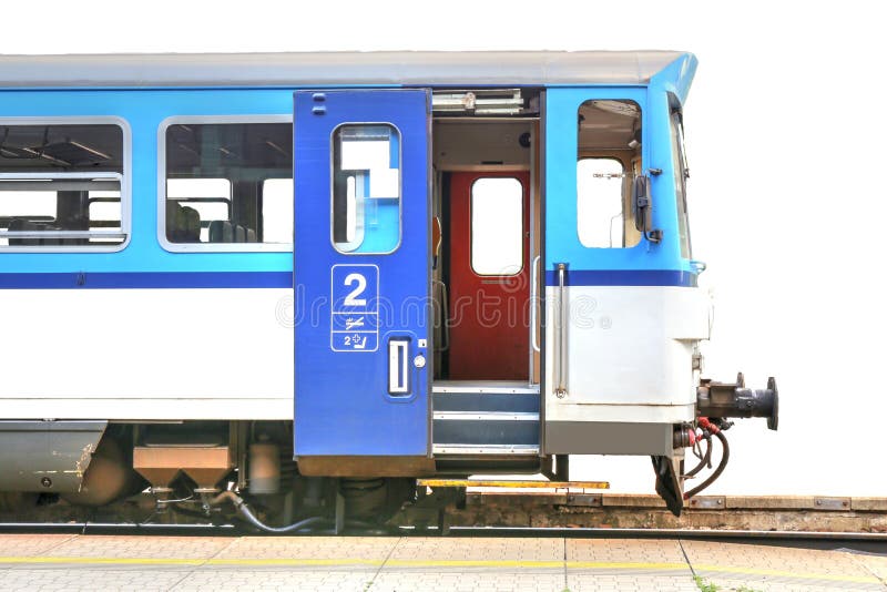 Blue Train with Open Door, Isolated Stock Photo - Image of engine ...