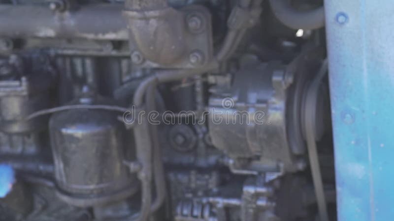 Blue Traktor Belarus Black Engine Motor in Working Stock Video - Video ...
