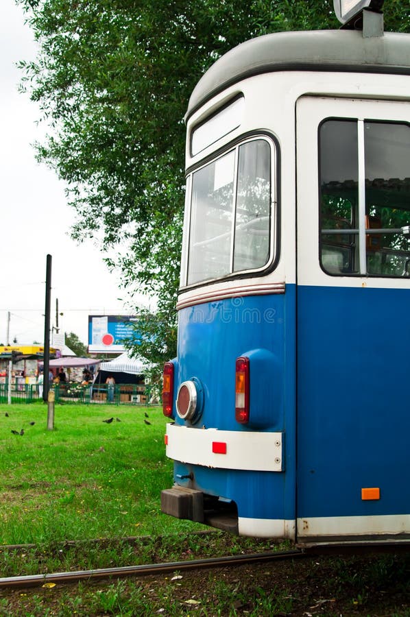 Blue tram in depot stock image. Image of side, electric - 18658861