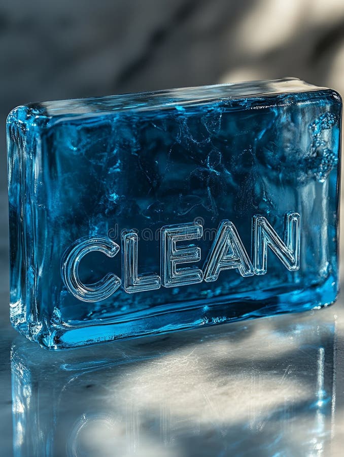 A Blue Translucent Bar of Soap with CLEAN Embossed. Stock Image - Image ...