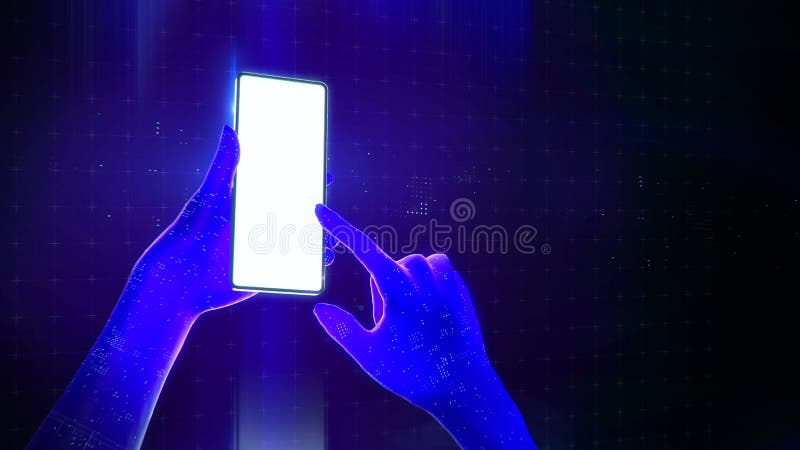 Blue Translucent Virtual Hands Using a Smartphone with a Blank Luminous ...