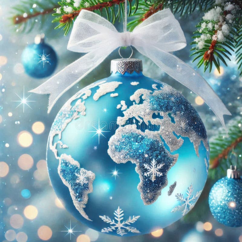 Blue Transparency Glass Christmas Bauble with World Map Pattern Blue ...