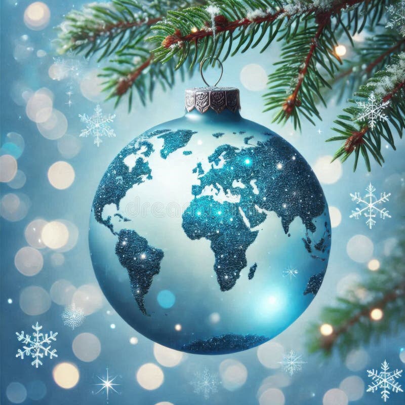 Blue Transparency Glass Christmas Bauble with World Map Pattern Blue ...