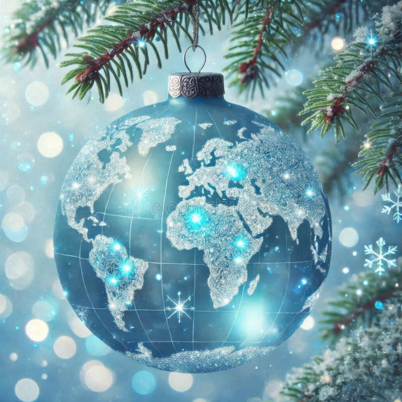 Blue Transparency Glass Christmas Bauble with World Map Pattern Blue ...