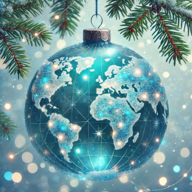 Blue Transparency Glass Christmas Bauble with World Map Pattern Blue ...