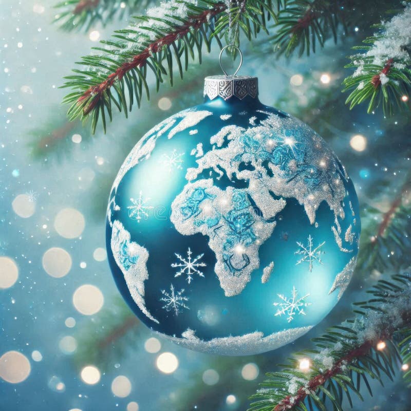 Blue Transparency Glass Christmas Bauble with World Map Pattern Blue ...