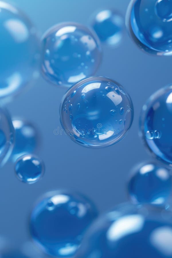 Blue Transparent Bubbles with Reflections Isolated on Blue Background ...