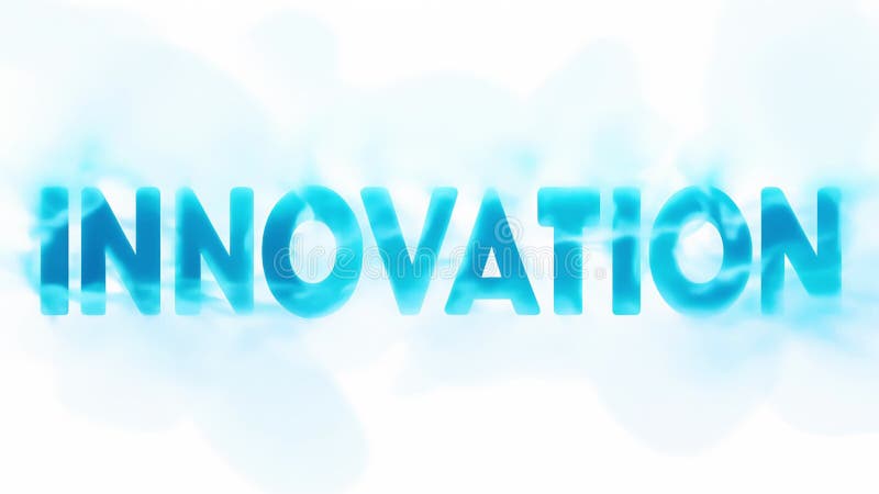 Blue Transparent INNOVATION Text on White Background with Bluish Vapor ...