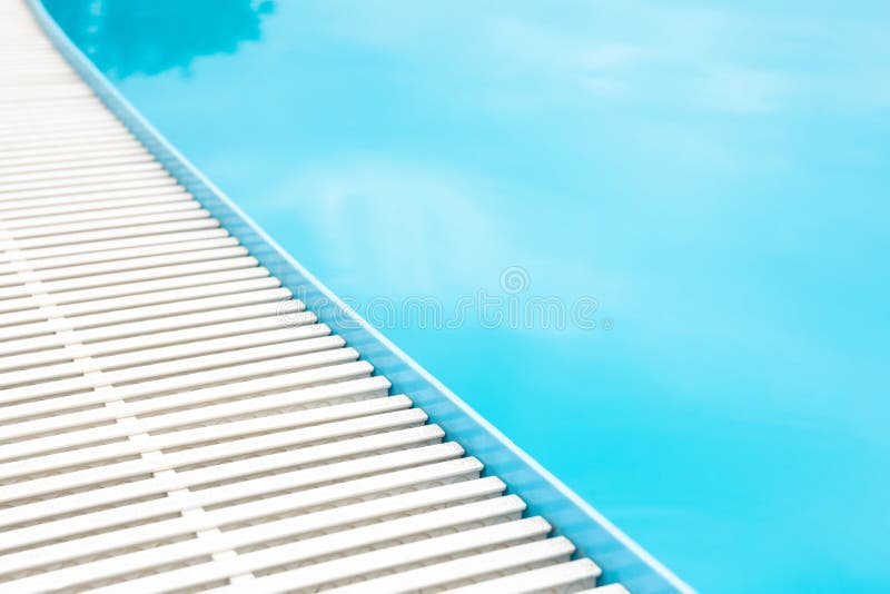 Blue Transparent Pool Water Surface and White Plastic Side Grating ...
