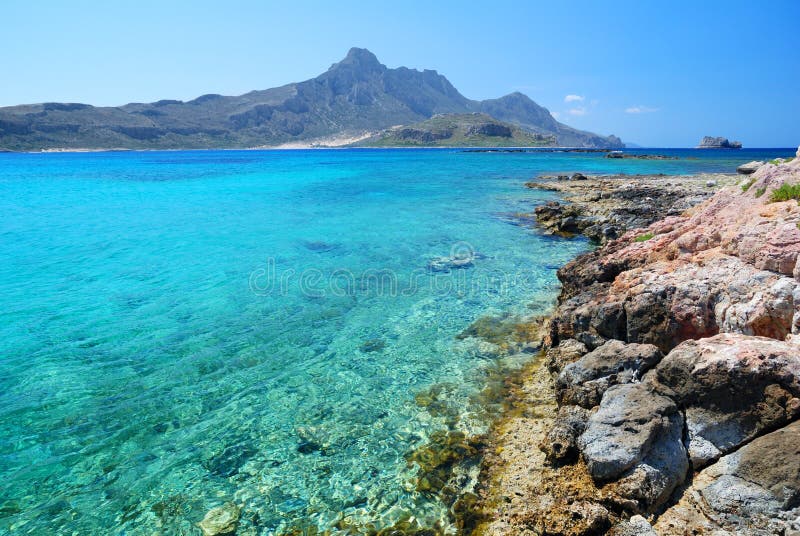 Blue Transparent Sea and Mountains Stock Image - Image of balos, azure ...