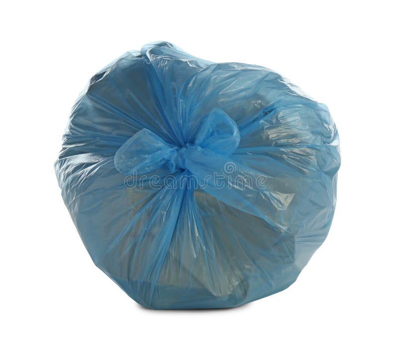 Blue Trash Bag Filled with Garbage Isolated on White Stock Photo ...