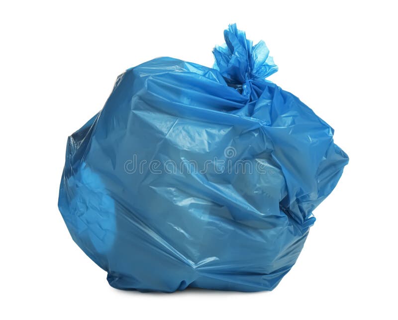 Blue Trash Bag Filled with Garbage Isolated on White Stock Photo ...