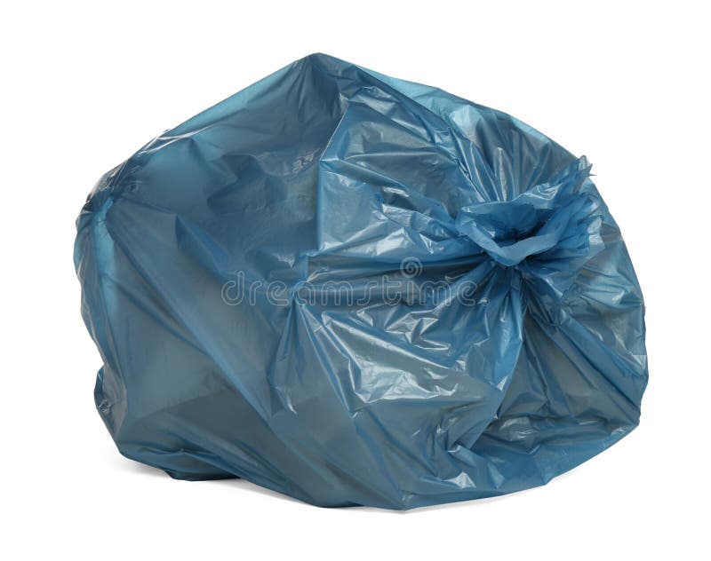 Blue Trash Bag Filled with Garbage Isolated on White Stock Photo ...