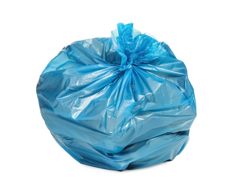 Blue Trash Bag Filled with Garbage Isolated on White Stock Image ...