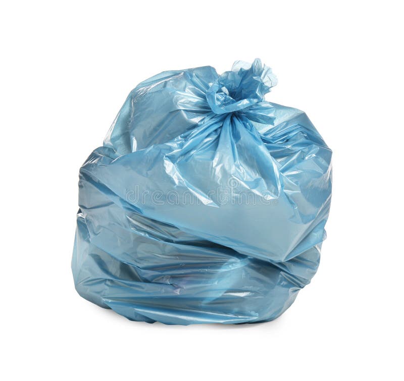 Blue Trash Bag Filled with Garbage Isolated on White Stock Image ...