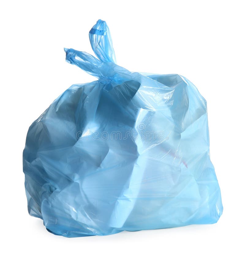 Blue Trash Bag Full of Garbage Isolated on White Stock Image - Image of ...