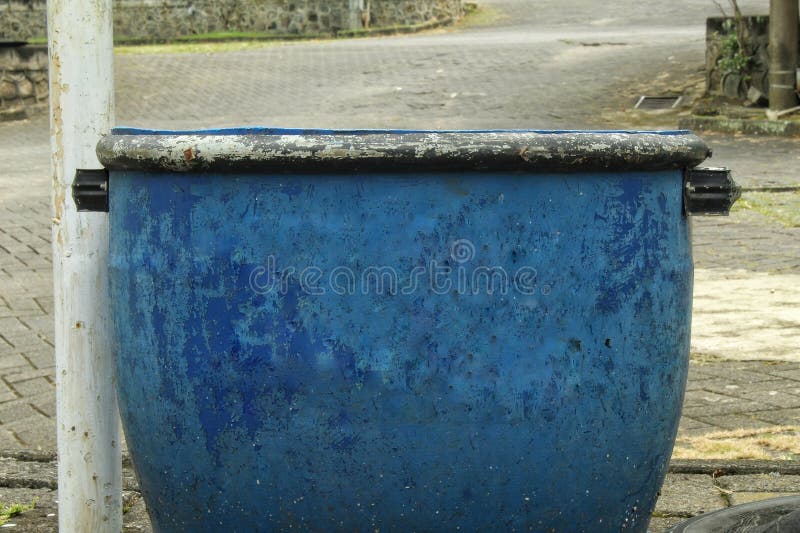 Blue Trash Garbage Cans Dirty Street Playa Del Carmen Mexico Stock ...
