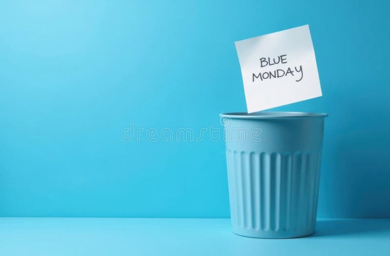 A Blue Trash Bin Stands Prominently on a Bright Blue Surface Holding a ...