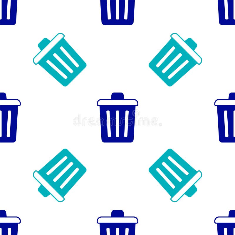 Blue Trash Can Icon Isolated on Blue Background. Garbage Bin Sign ...