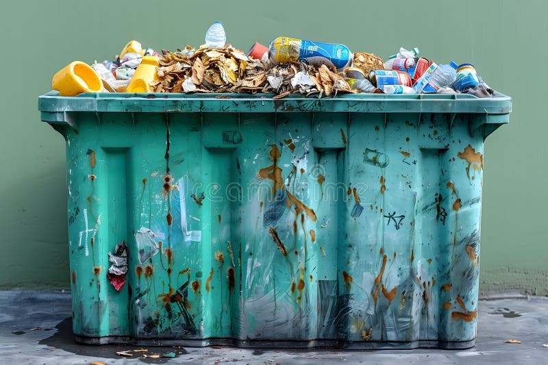 Overflowing Blue Trash Can Filled with Garbage Generative AI Stock ...
