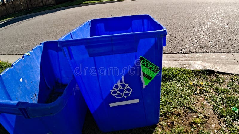 Blue Trash Can beside Road in Toronto Stock Photo - Image of outdoor ...
