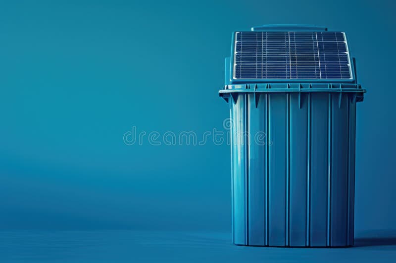 A Blue Trash Can with a Solar Panel on Top, a Eco-friendly Waste ...