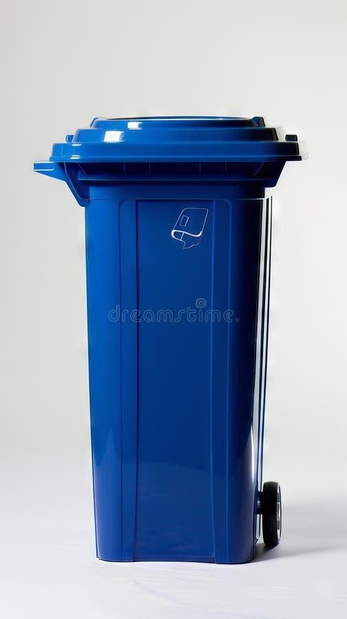 A Blue Trash Can with Wheels on it Stock Image - Image of container ...