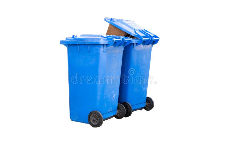 Blue Trash Can on White Background. Stock Image - Image of full, clean ...