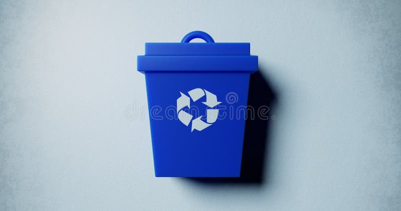 A Blue Trash Can with a White Recycling Symbol on it Stock Illustration ...
