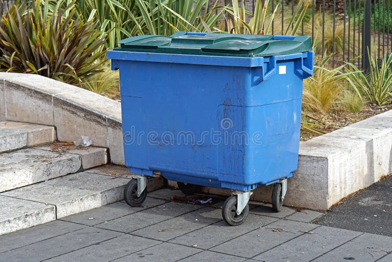 Blue trash container stock photo. Image of trash, garbage - 81199104