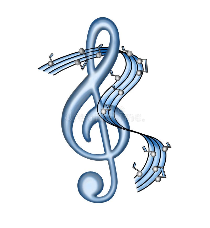 Blue Treble Clef with Music Notes Stock Illustration - Illustration of ...