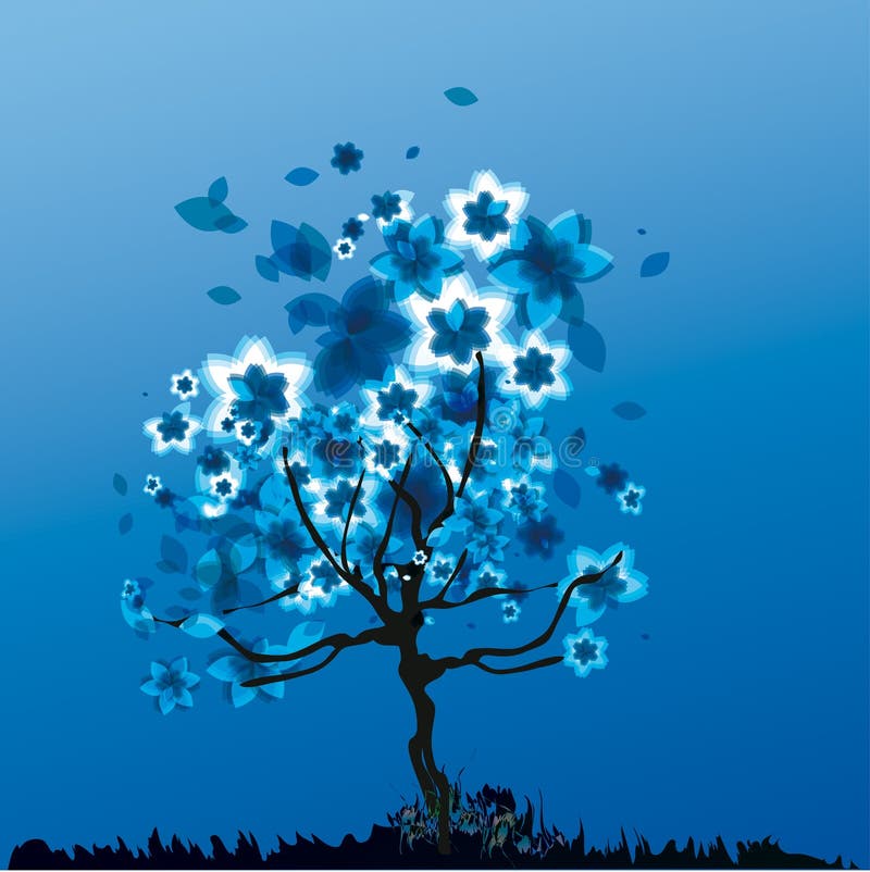 Blue Tree stock illustration. Illustration of night, dark - 16215526