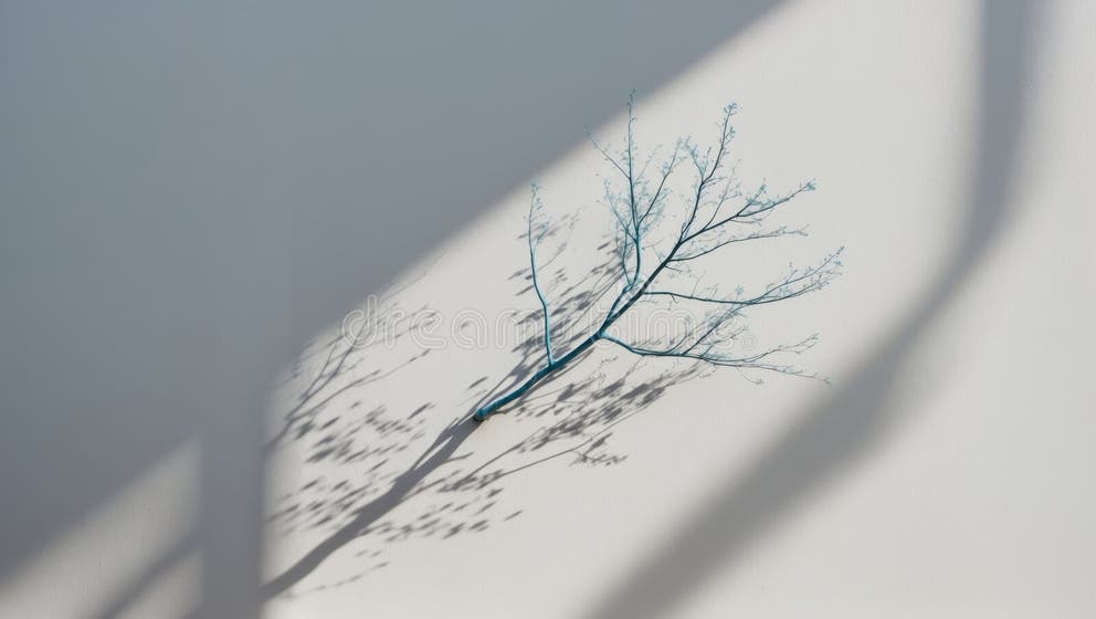 Blue Tree Branch and Shadow on a White Wall. Stock Image - Image of ...