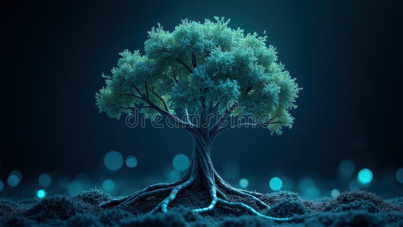 Blue Tree with Roots. stock illustration. Illustration of nature ...