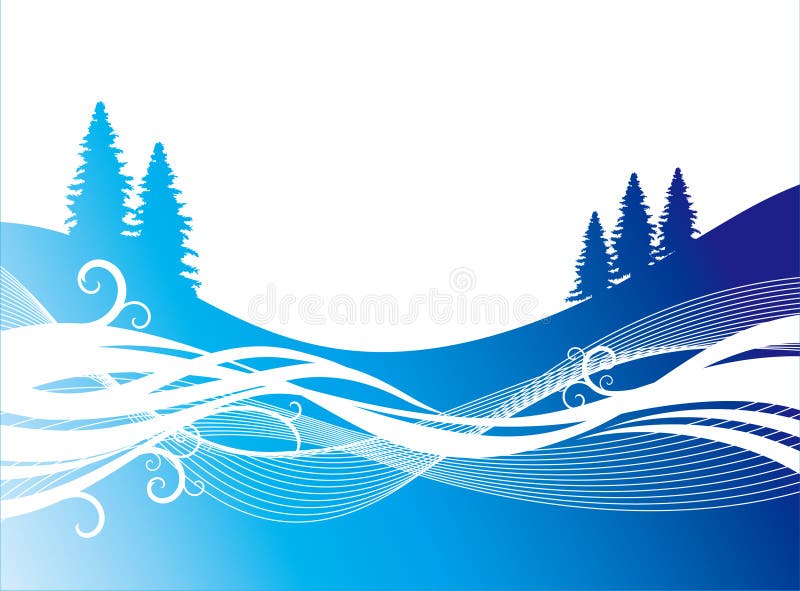 Blue tree and valley stock illustration. Illustration of botanical ...