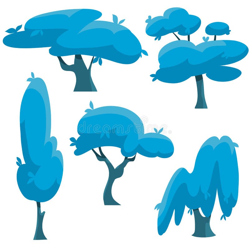 Blue Trees. a Set of Abstract Stylized Blue Trees. Natural Illustration ...