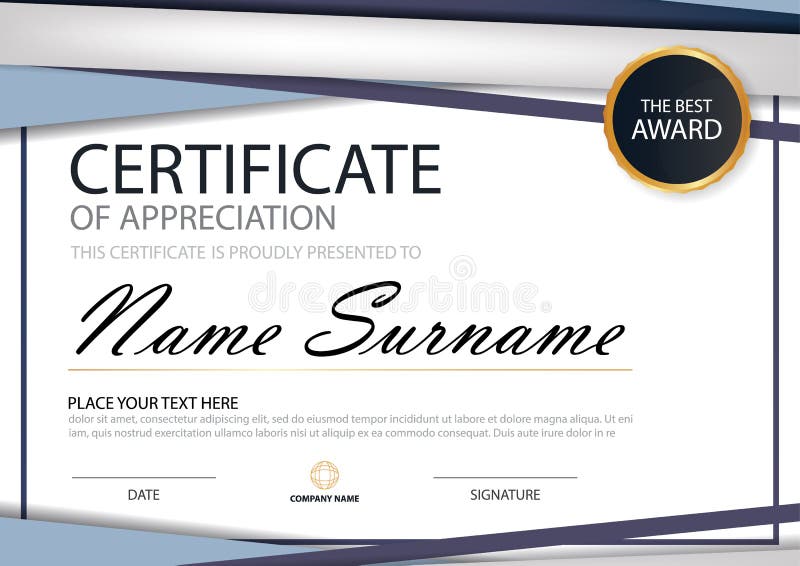 Blue Triangle Elegance Horizontal Certificate with Vector Illustration ,white Frame Certificate ...