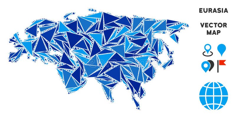 Blue Triangle Eurasia Map stock vector. Illustration of mosaic - 120978442