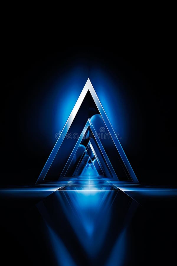 Blue Triangle with Reflection on the Ground in the Dark. Generative AI ...