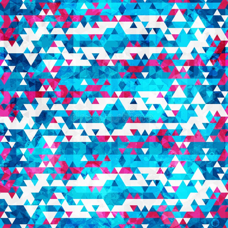 Blue Triangle Seamless Pattern with Grunge Effect Stock Vector ...