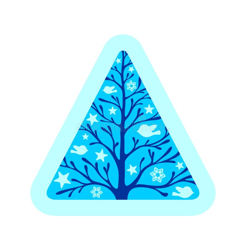 Blue Triangle with Tree, Birds and Stars Inside Stock Vector ...
