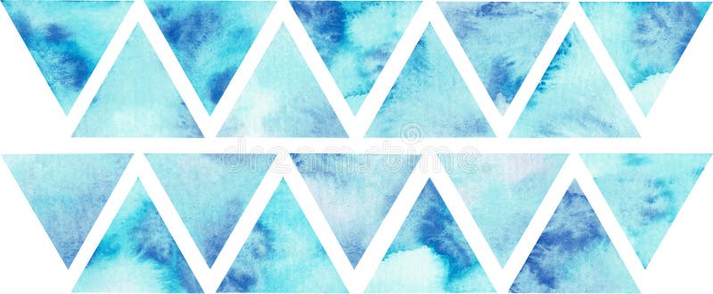 Blue Triangles Composition, Watercolor Background. Abstract Hand-drawn ...