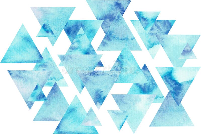 Blue Triangles Composition, Watercolor Background. Abstract Hand-drawn ...